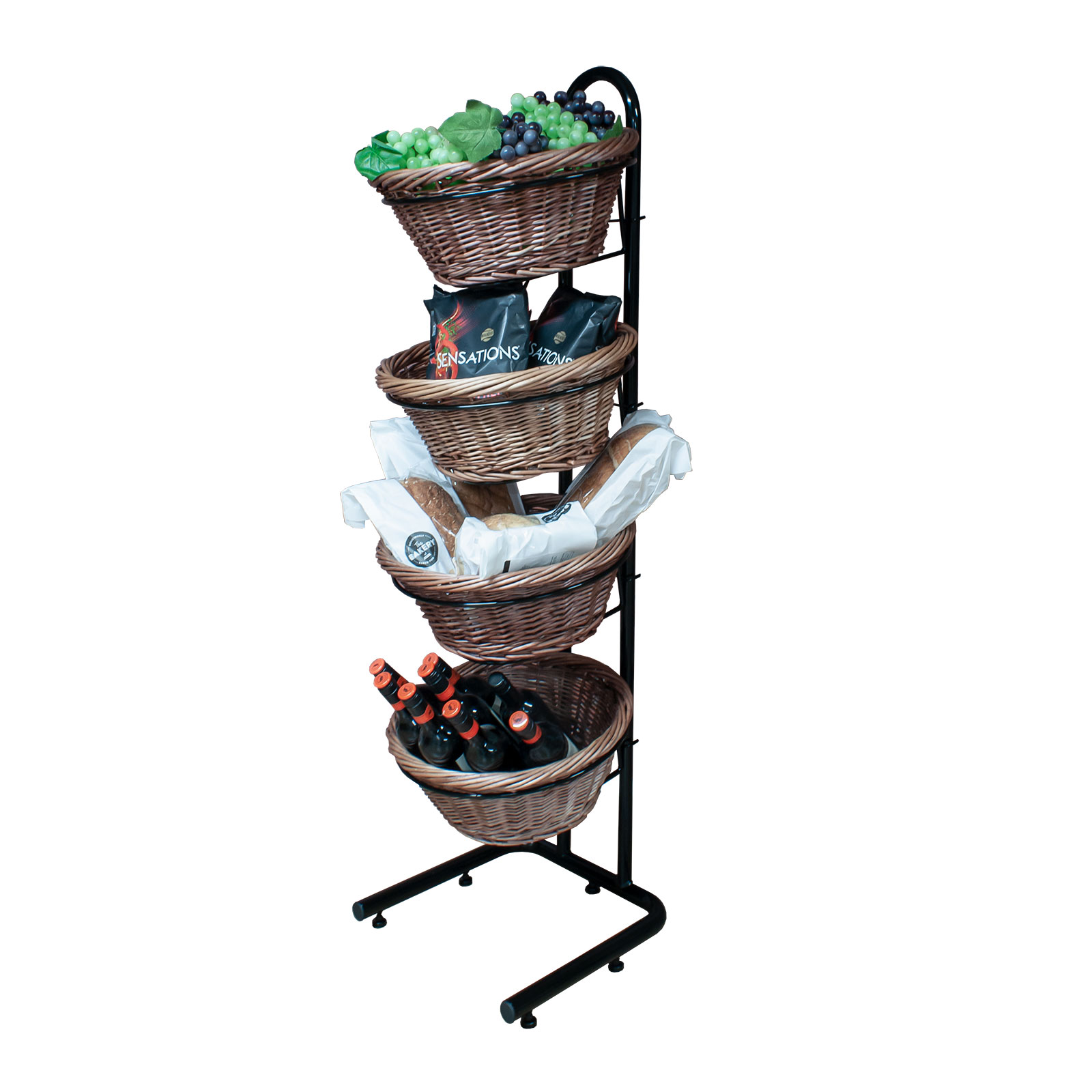 Basket Stand - 4 Tier Wicker Basket Display for Bread, Crisps, Snacks (DA1)